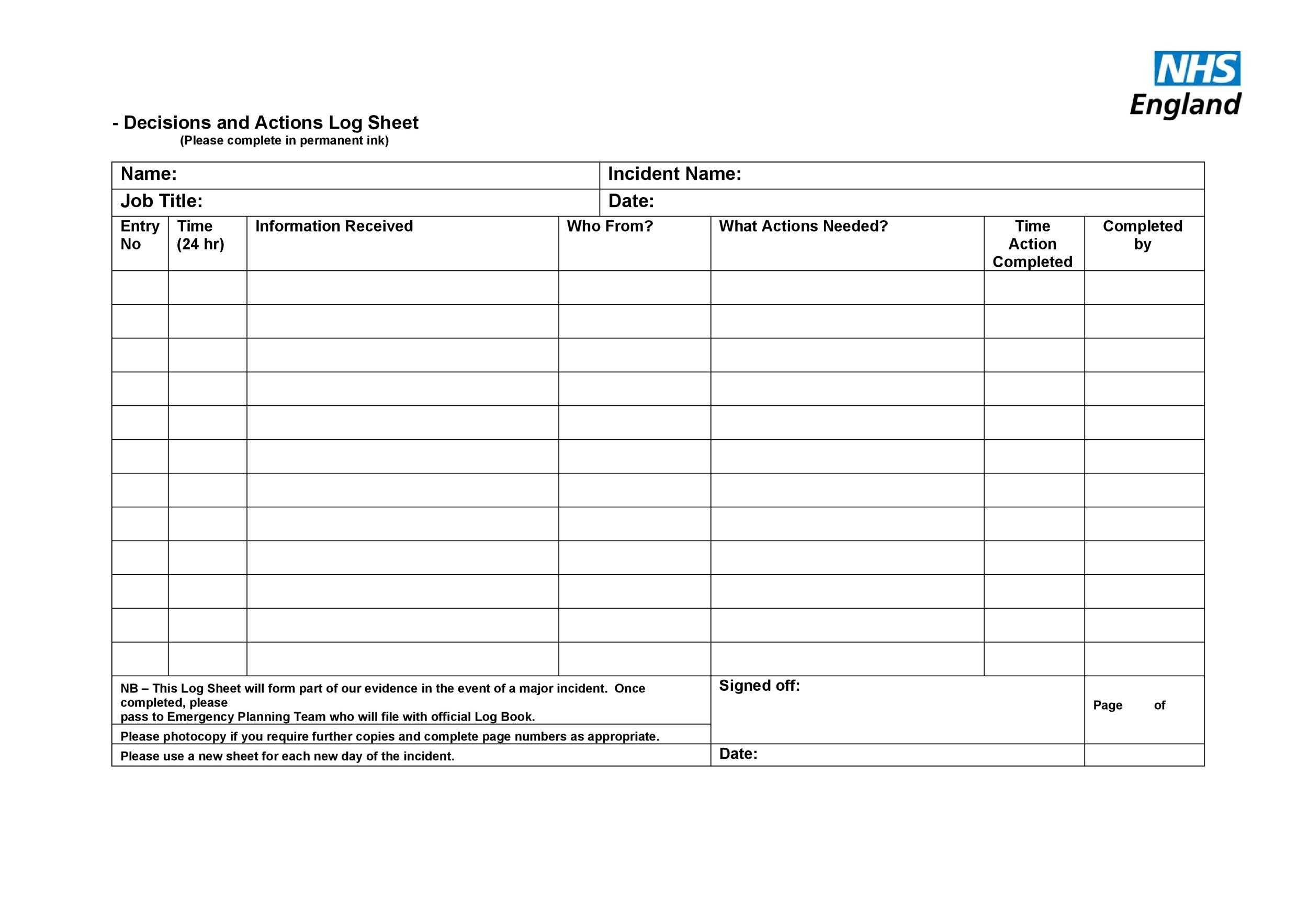 Printable Autoclave Log Sheet Templates