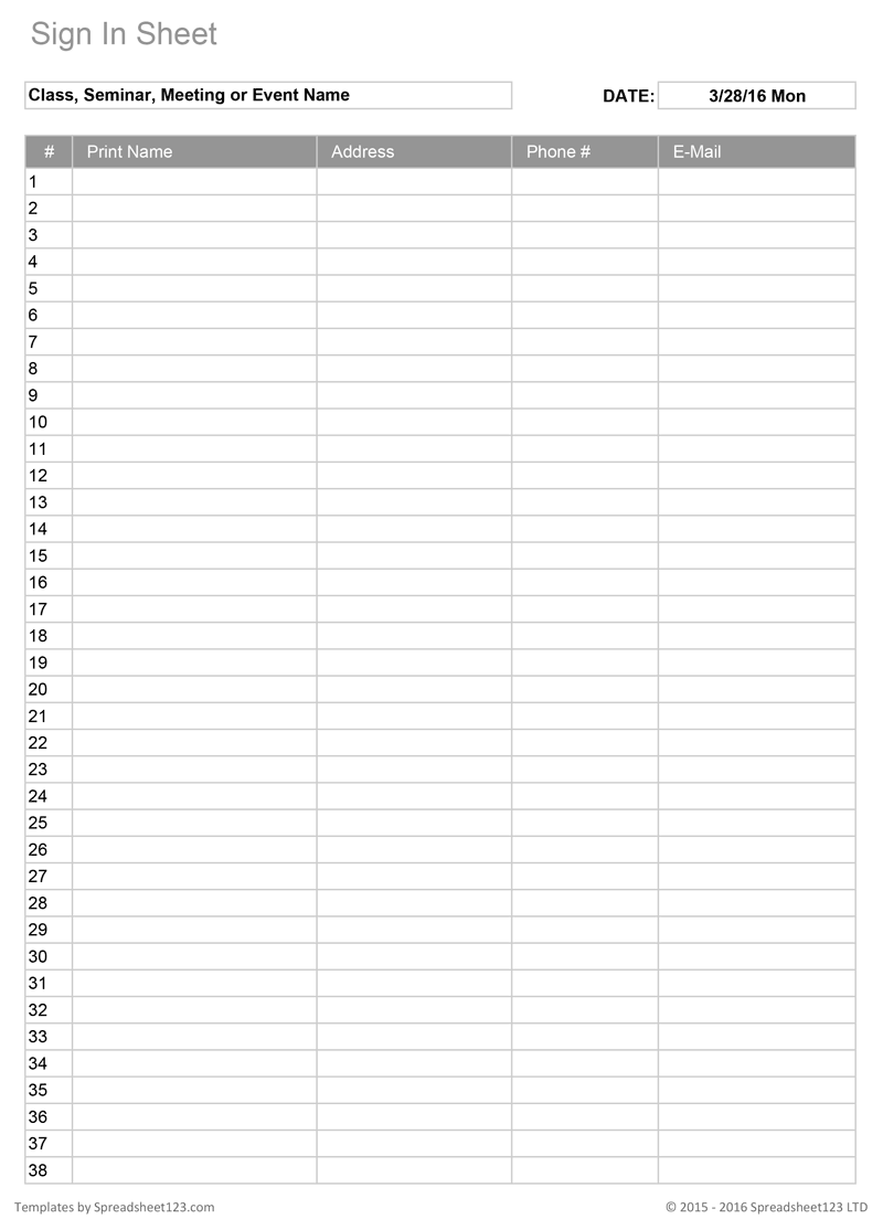 Printable Blank Signing In Sheet Template Printables Template Free